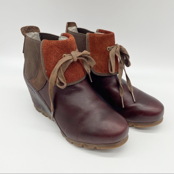 Merrell | Shoes | Merrell Two Tone Brown Leather Wedge Booties 9 | Poshmark